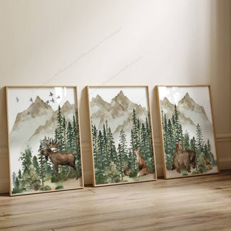 Affiche Animaux de la Foret | Illustration Renard Ours – ABCreationParis