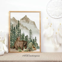 Affiche Animaux de la Foret | Illustration Renard Ours – ABCreationParis