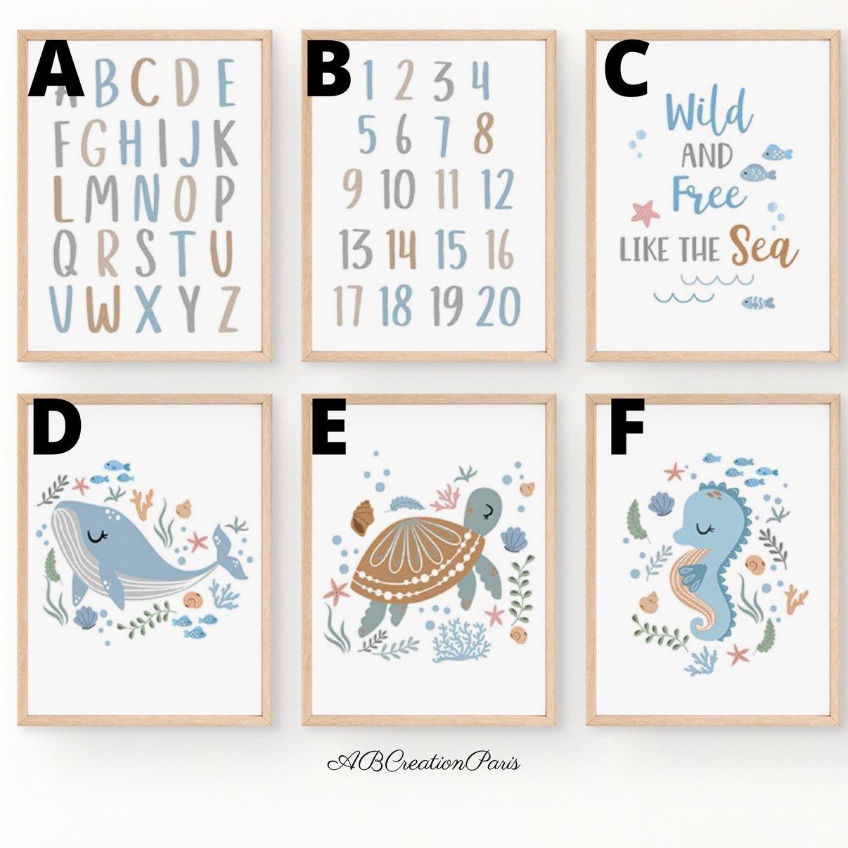 Affiches sur le thème Océan - Animaux de la Mer Bleu – ABCreationParis